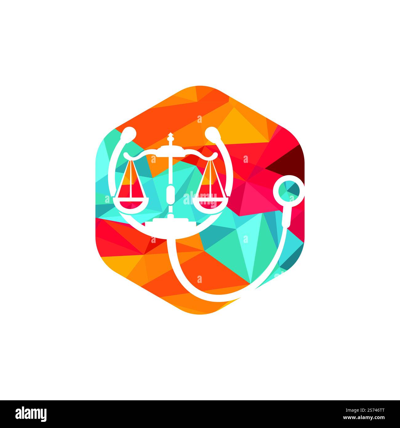Medical law vector logo design template. Stethoscope with law scale ...