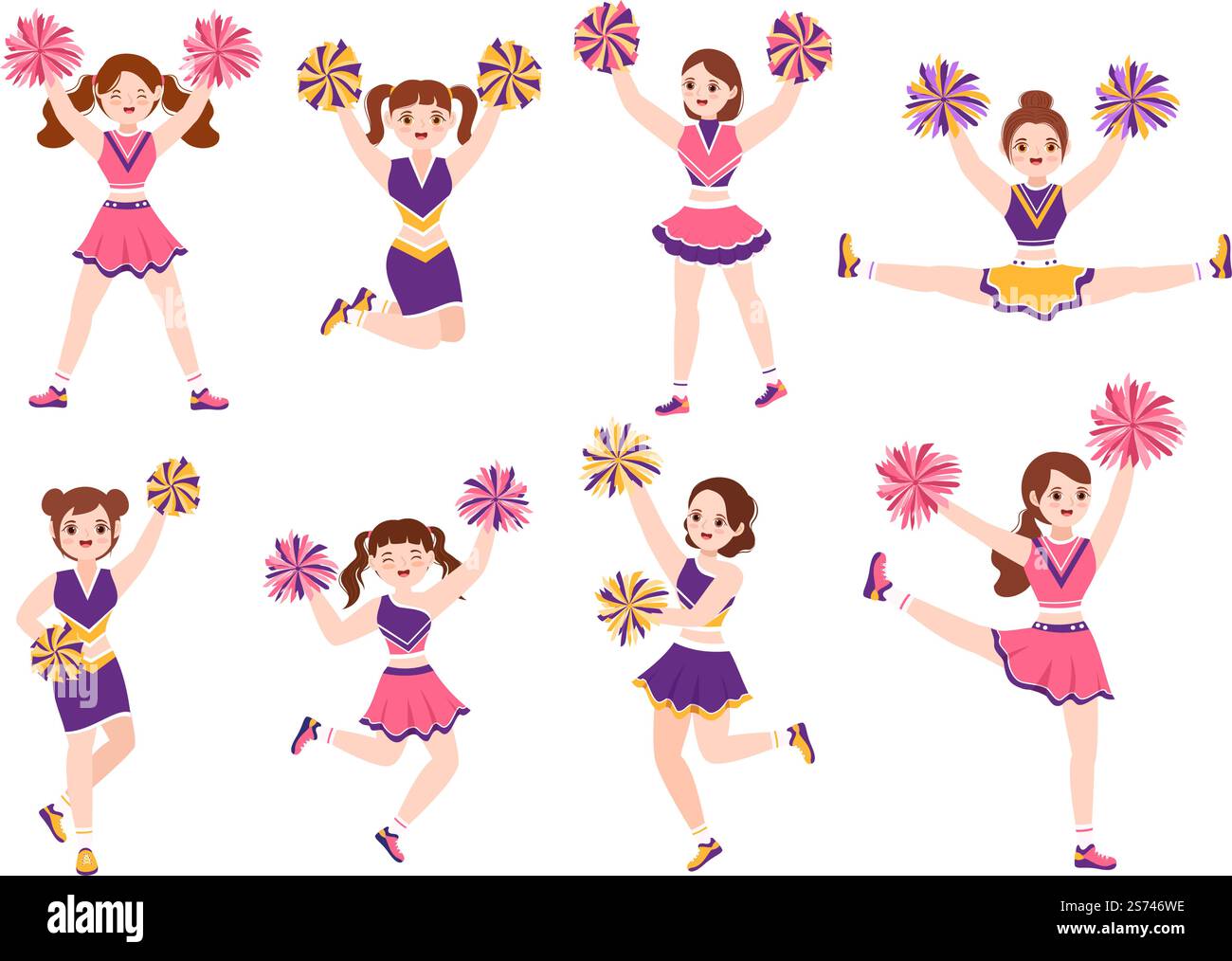 Cheerleader Girl with Pompoms of Dancing and Jumping to Support Team ...