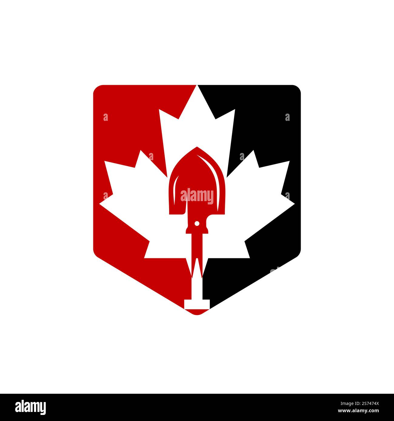 Canada labor vector logo design template. Shovel with maple leaf icon ...