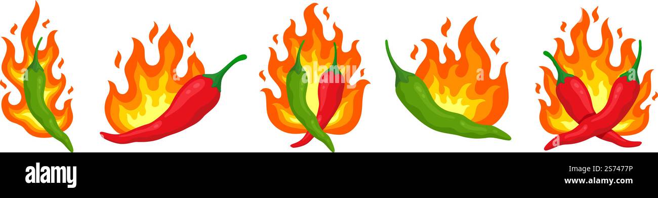 Hot pepper labels. Chilli peppers sticker, flaming eating sauce. Menu ...