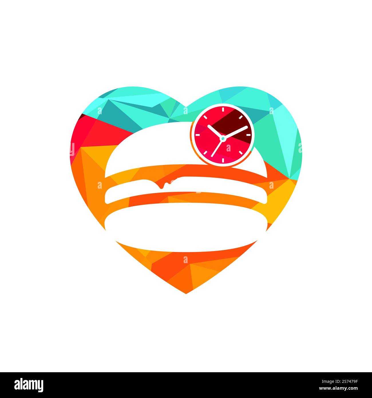 Burger time vector logo design template. Big burger with clock icon ...