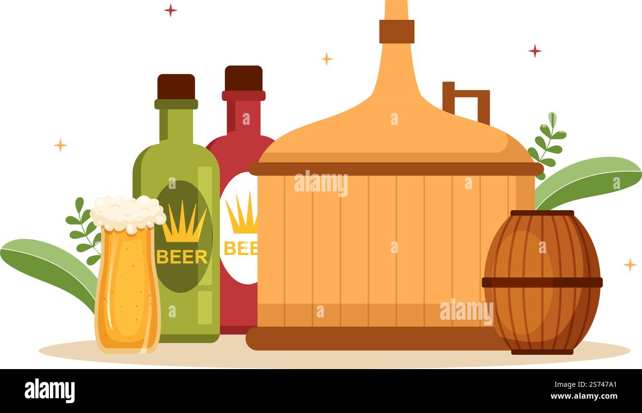 Brewery Production Process with Beer Tank and Bottle Full of Alcohol ...