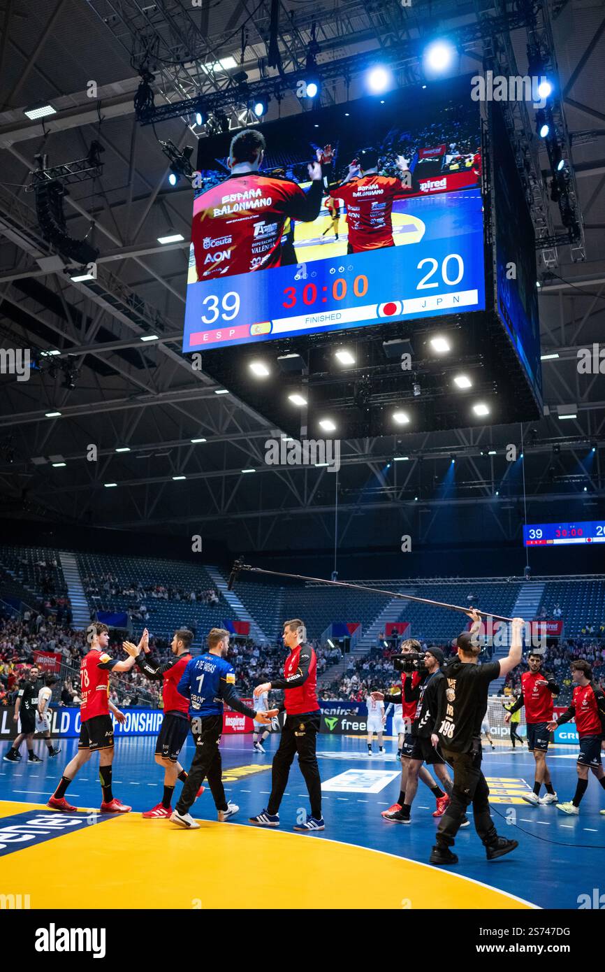 Players of, Spain. , . celebrate after the 2025 IHF World Men's ...
