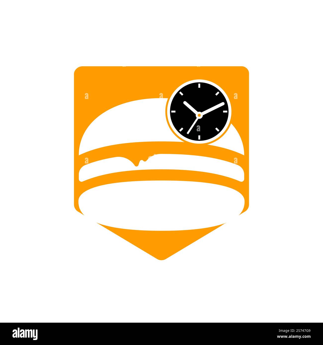 Burger time vector logo design template. Big burger with clock icon ...