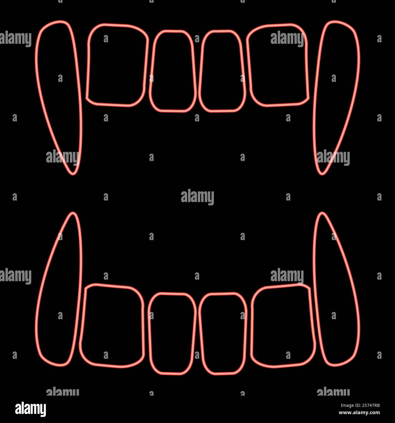 Neon vampire’s teeths red color vector illustration image flat style ...