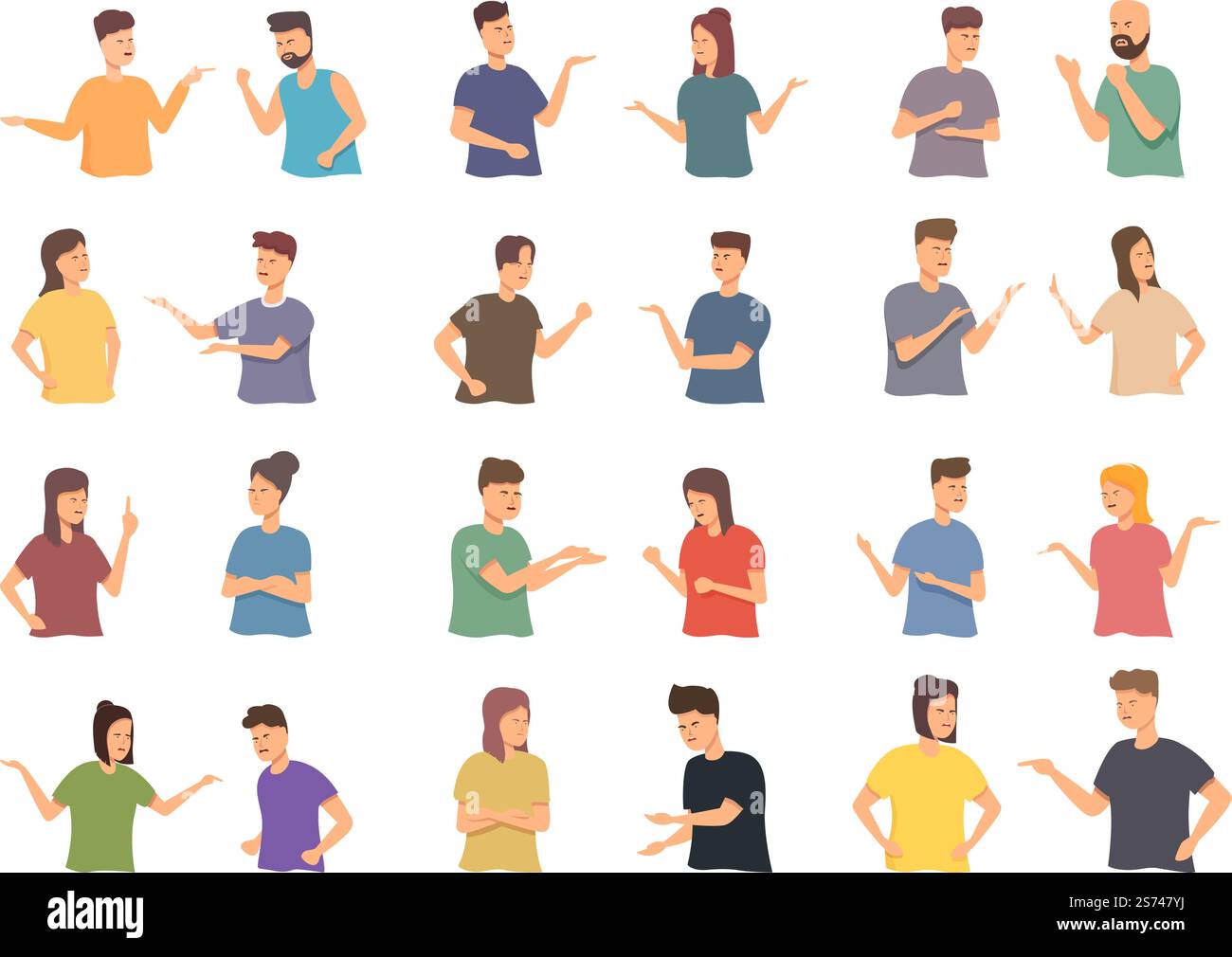 Argument icons set cartoon vector. Scream angry. Men team. Argument ...