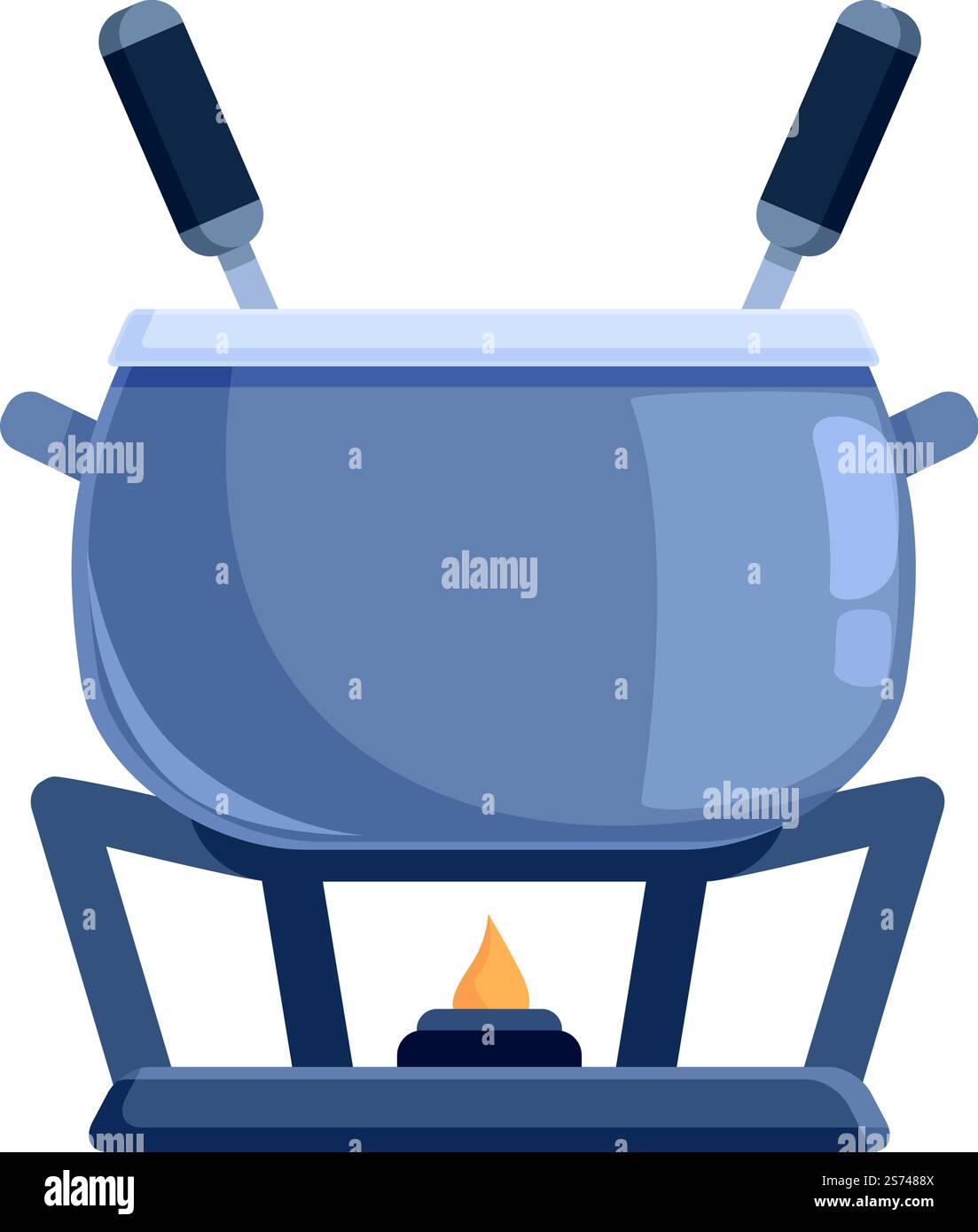 Fire fondue icon cartoon vector. Food cheese. Traditional fork. Fire ...