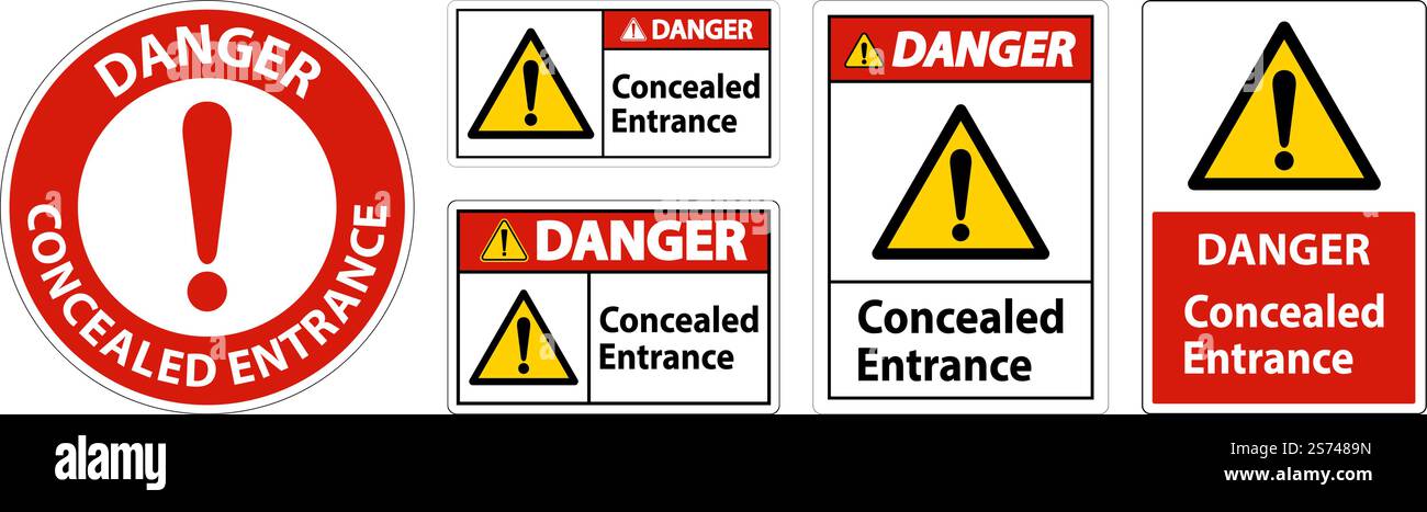 Danger Label Concealed Entrance Sign On White Background Stock Vector ...