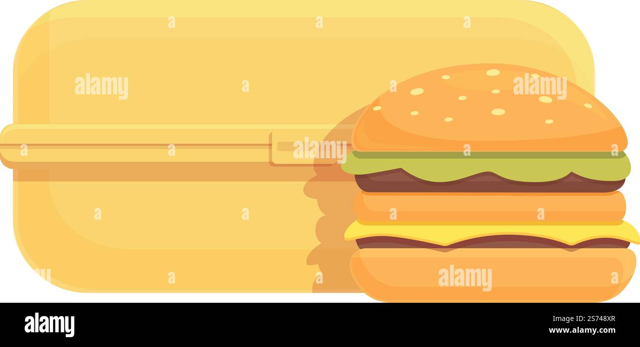 Burger lunch box icon cartoon vector. Snack meal. Time pack. Burger ...