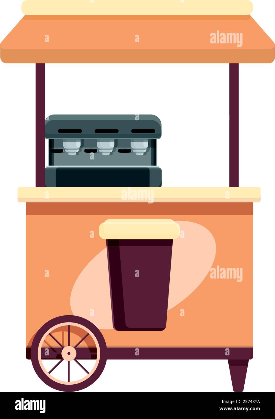 Coffee cart icon cartoon vector. Street market. Cafe shop. Coffee cart ...