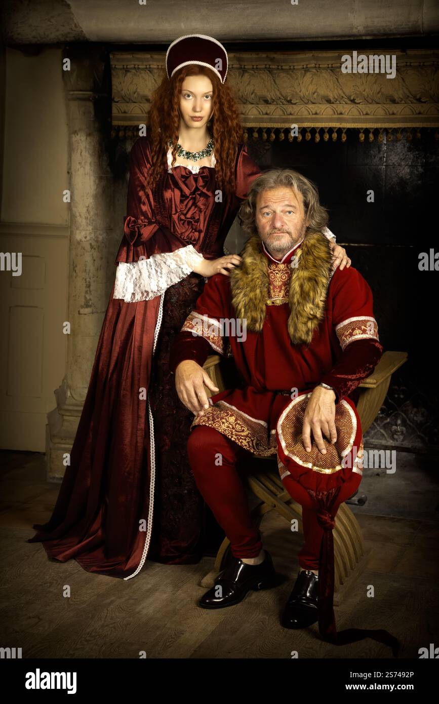 Medieval Renaissance king and queen in Tudor style costumes reenactment ...