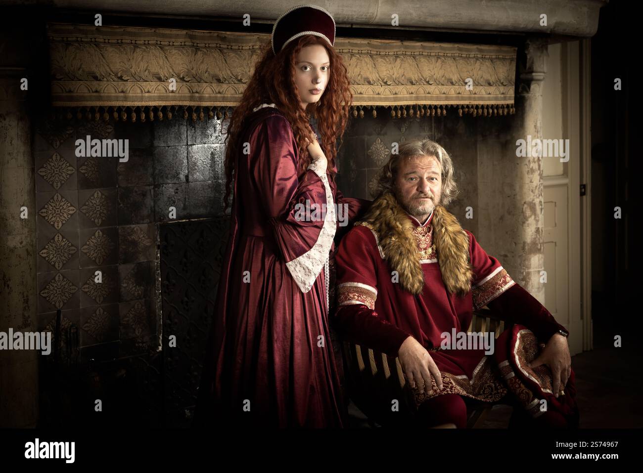 Medieval Renaissance king and queen in Tudor style costumes reenactment ...