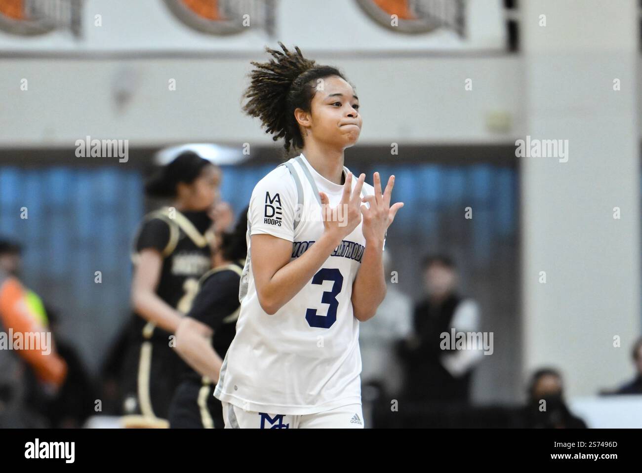 SPRINGFIELD, MA - JANUARY 18: Mia Pauldo of Morris Catholic (3) reacts ...