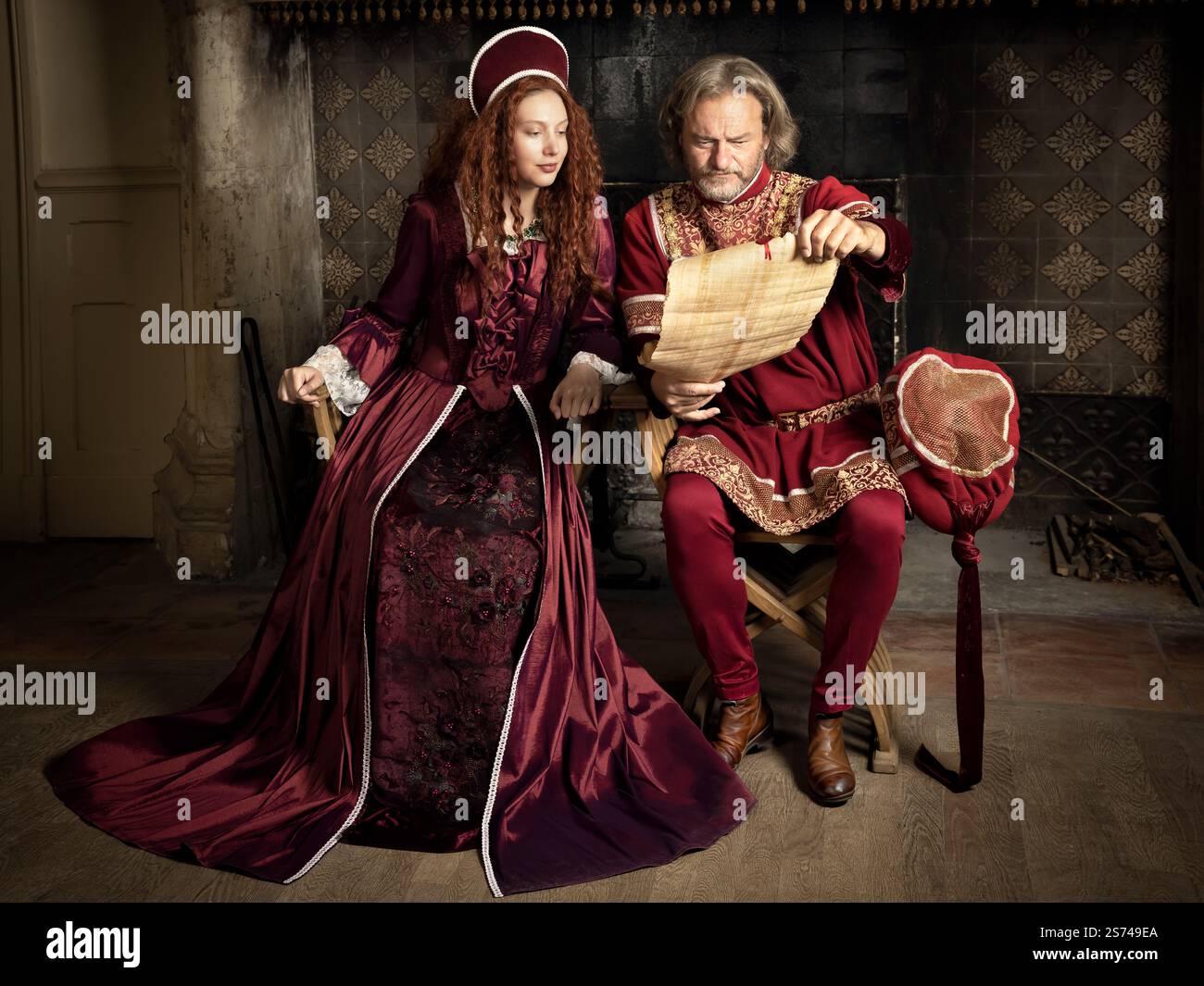 Medieval Renaissance king and queen in Tudor style costumes reenactment ...