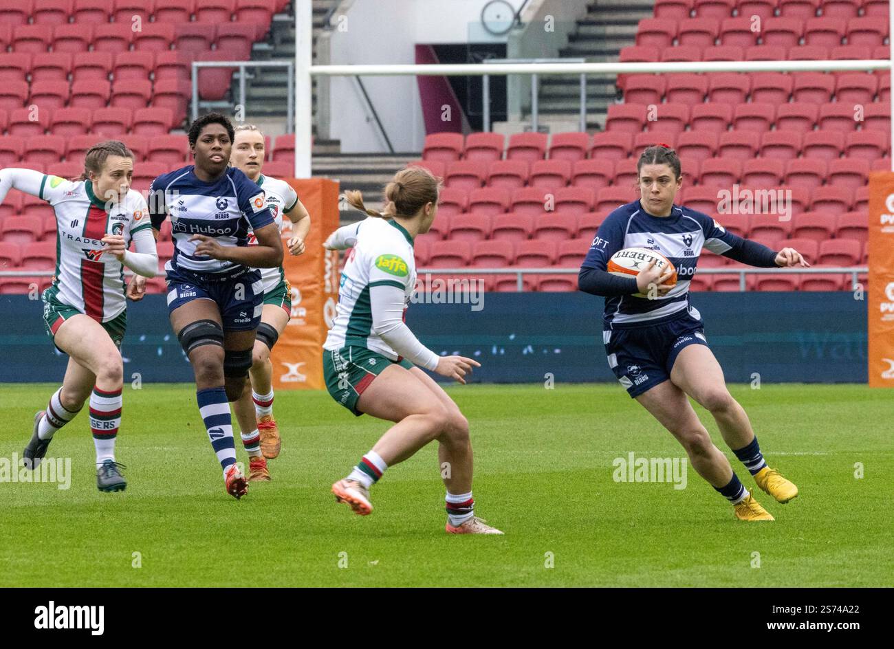 Bristol's Phoebe Murray runs with ball during PWR match at Ashton Gate ...