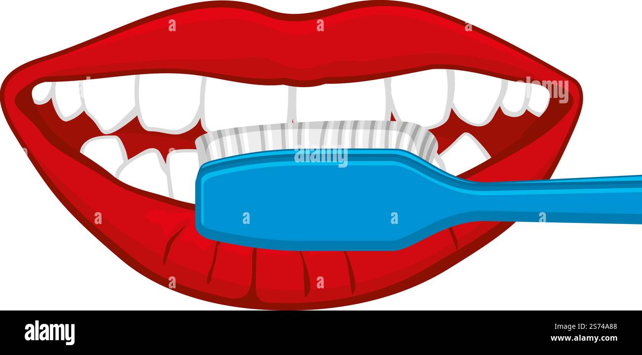 Woman lips with toothbrush. Teeth brushing. Dental care symbol isolated ...