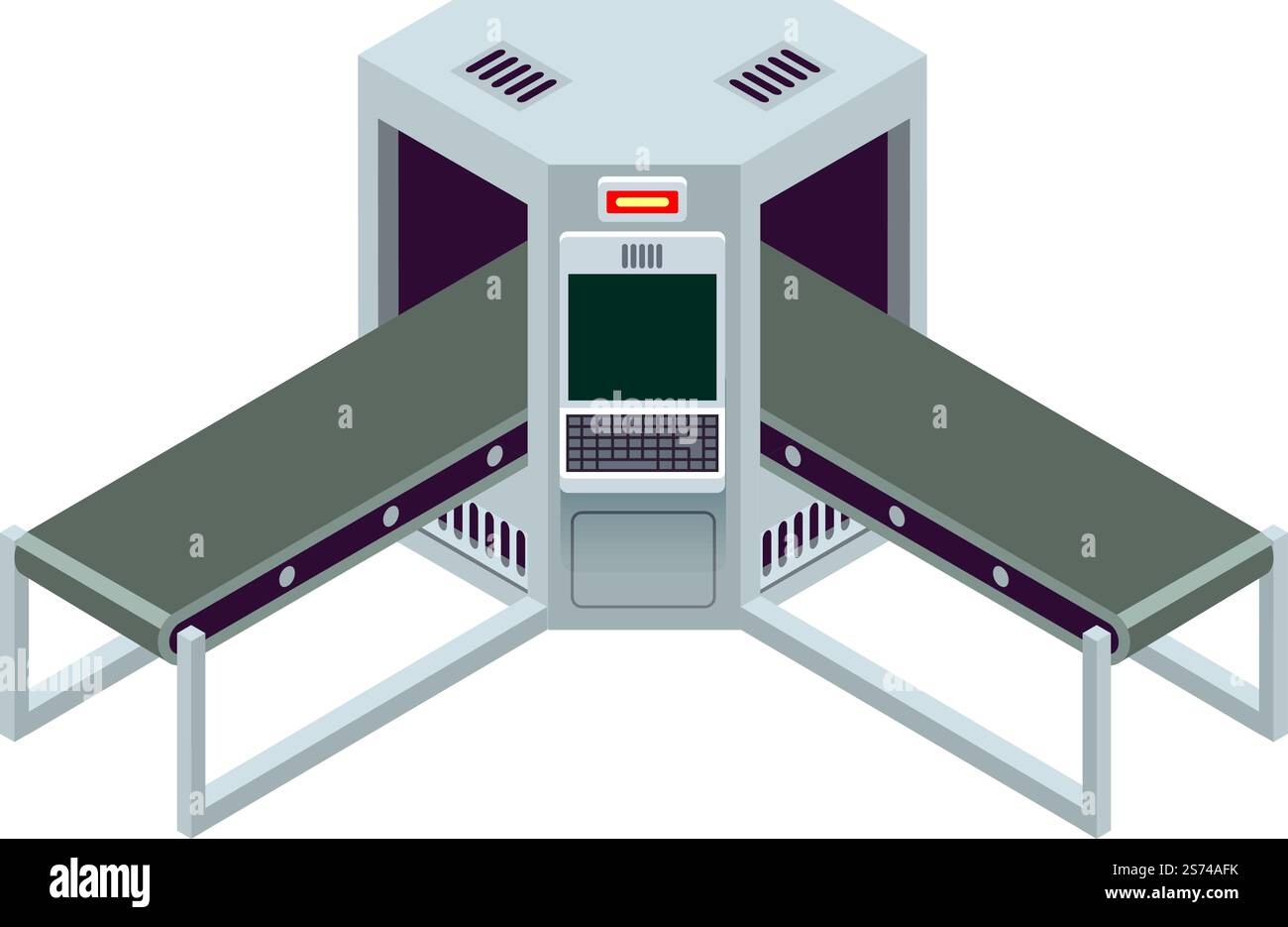 Scanning machine. Empty conveyor belt with baggage check screen ...