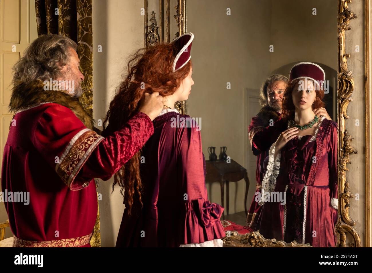 Medieval Renaissance king and queen in Tudor style costumes reenactment ...