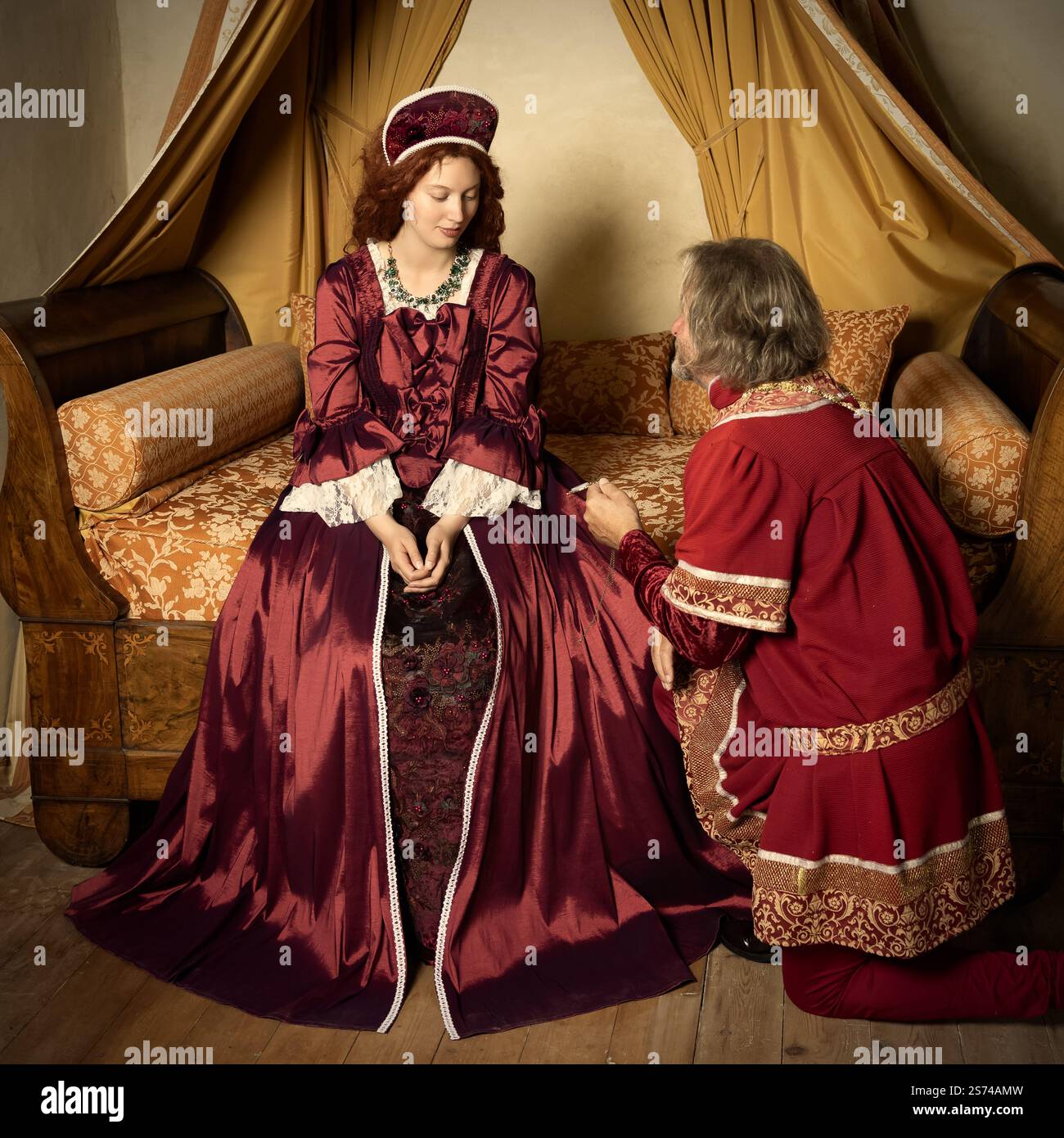 Medieval Renaissance king and queen in Tudor style costumes reenactment ...