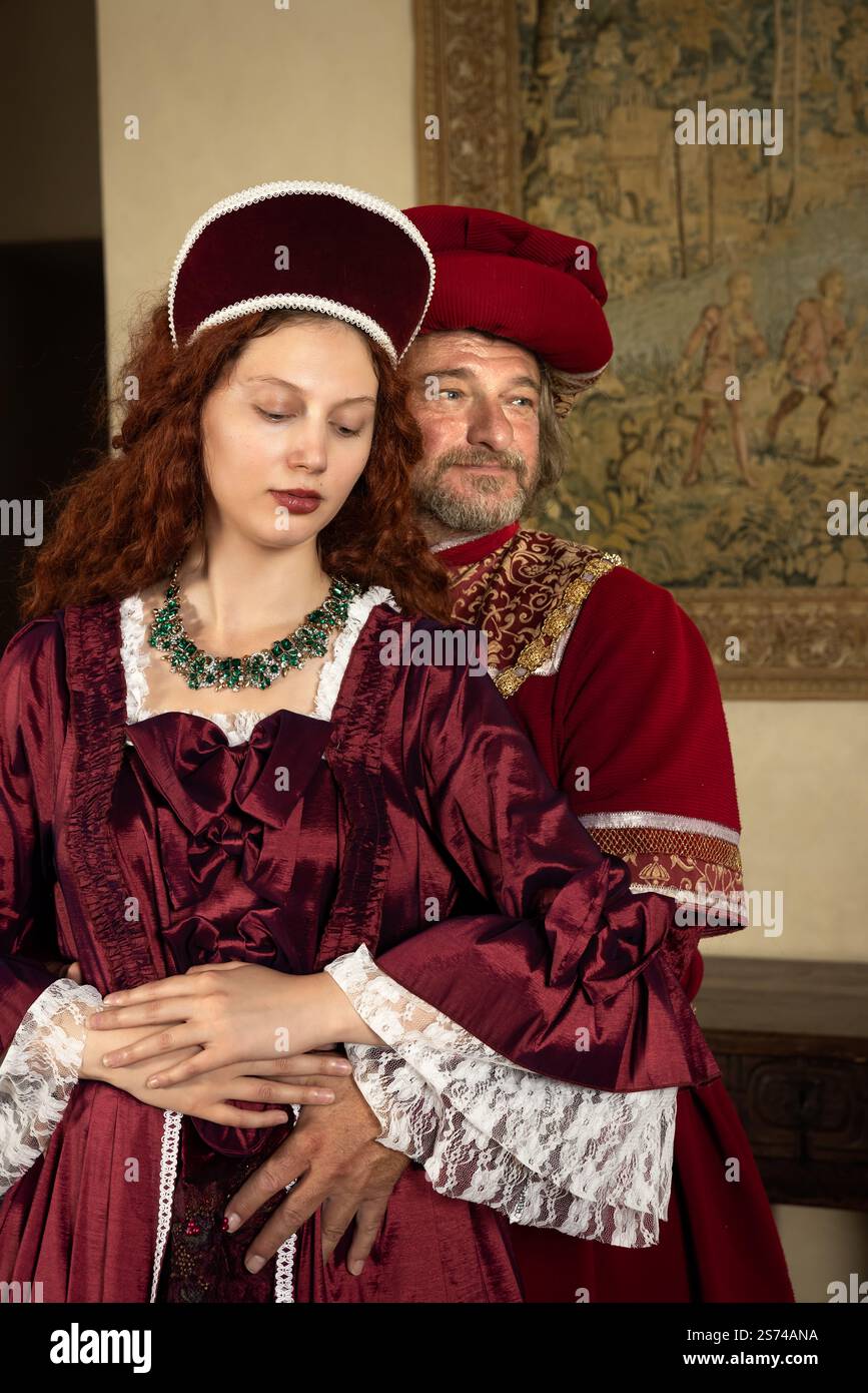 Medieval Renaissance king and queen in Tudor style costumes reenactment ...
