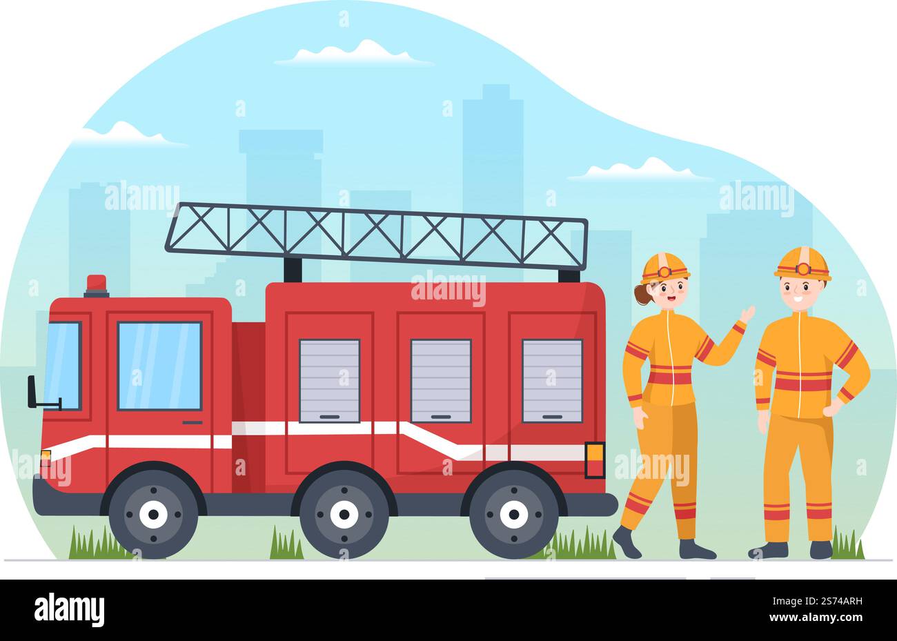 Fire Department with Firefighters Extinguishing House, Forest and ...