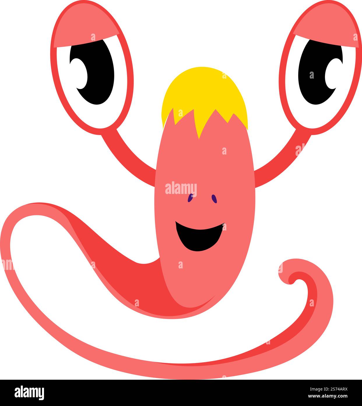 Red creature. Flying monster with big eyes. Comic alien isolated on ...