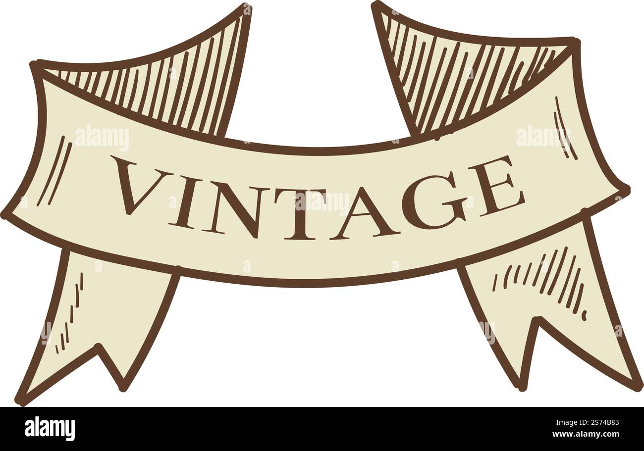 Vintage ribbon. Retro quality sign. Old badge border isolated on white ...