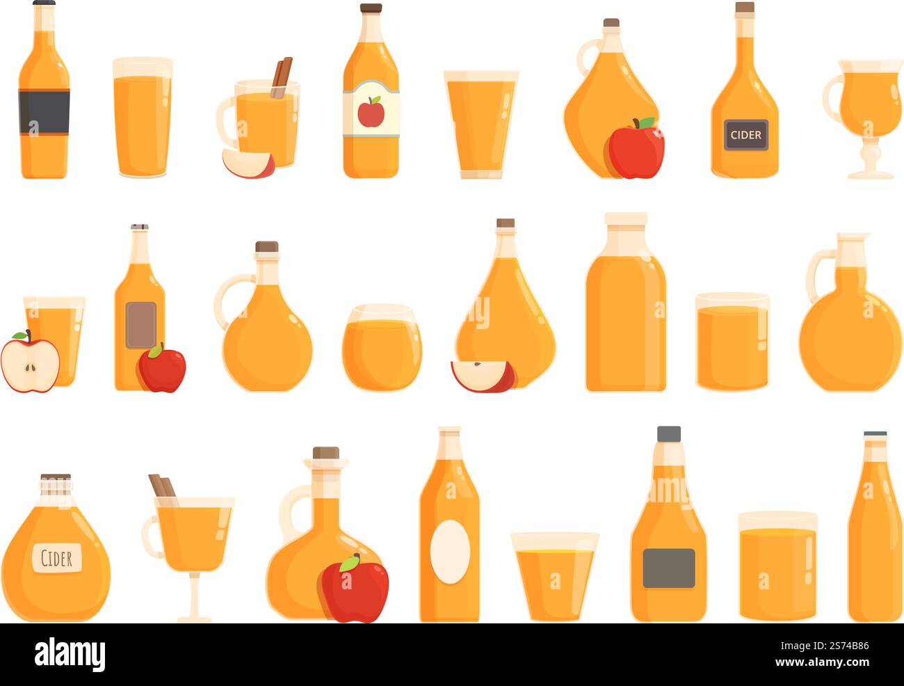 Apple cider icons set cartoon vector. Splash beer. Fruit drink. Apple ...