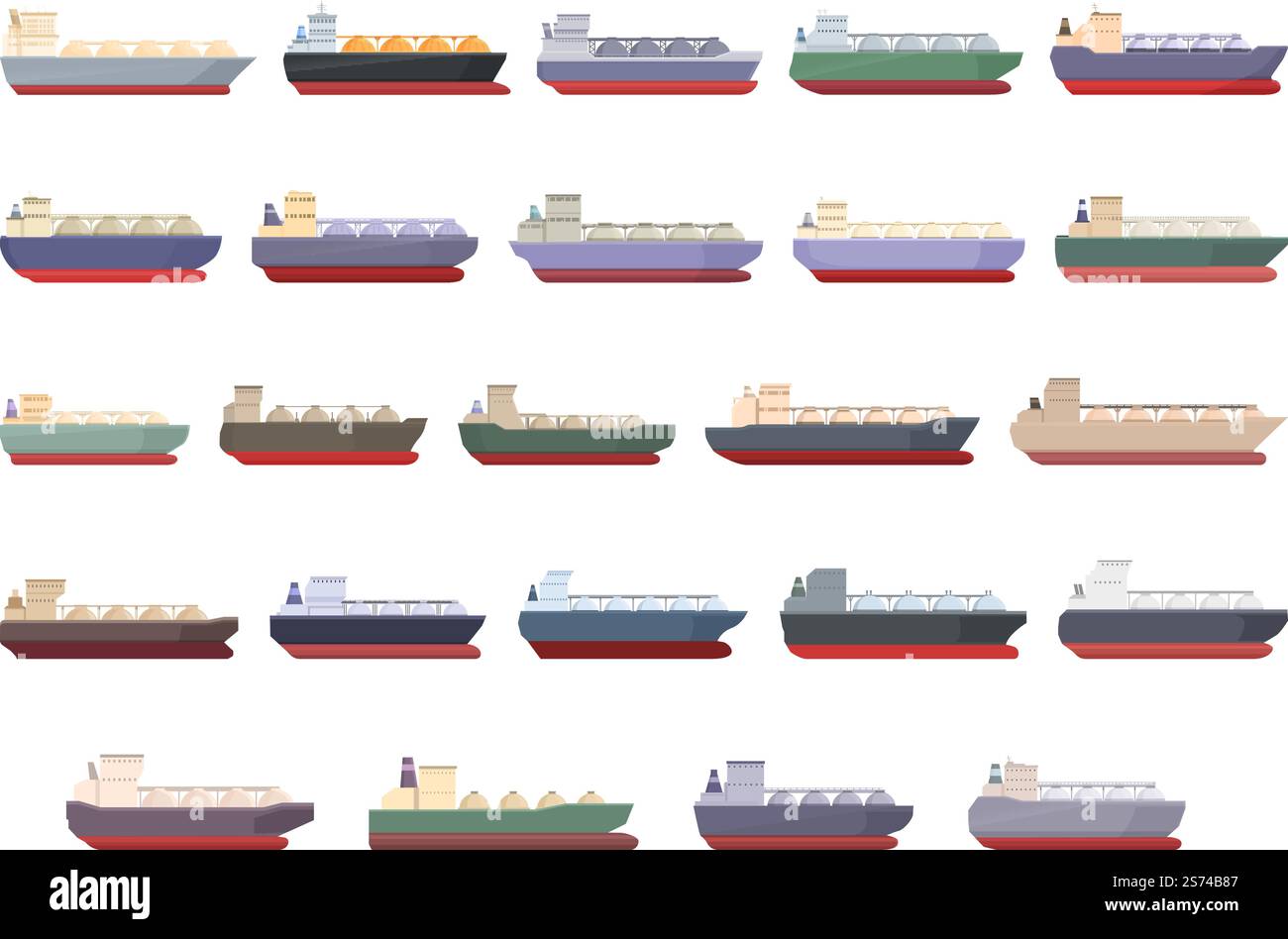 Gas carrier ship icons set cartoon vector. Gas energy. Marine truck ...