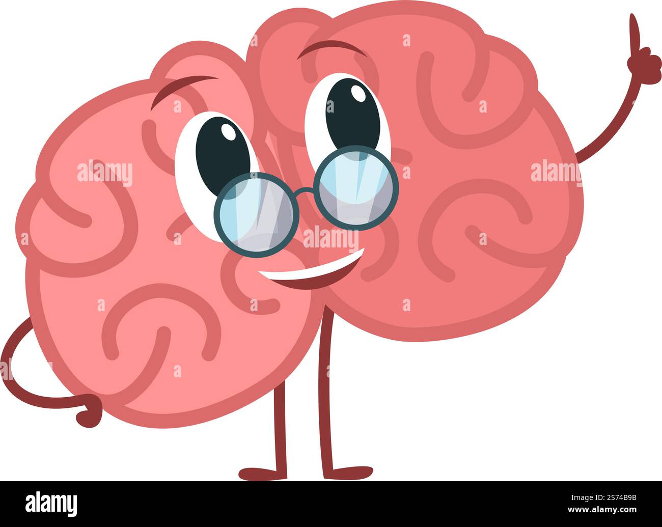 Cartoon brain. Smart funny character with face expression isolated on ...