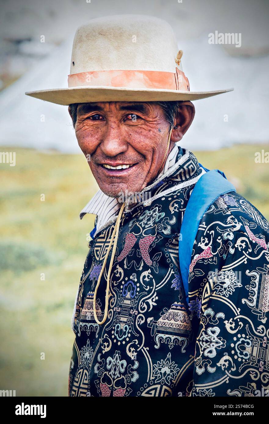 A portrait of man wearing Traditional hat from Ladakh region of India ...