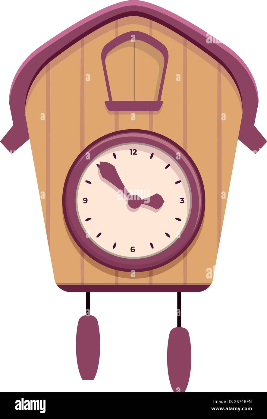 Wooden Cuckoo Clock icon cartoon vector. Wall watch. Hour bird. Wooden ...