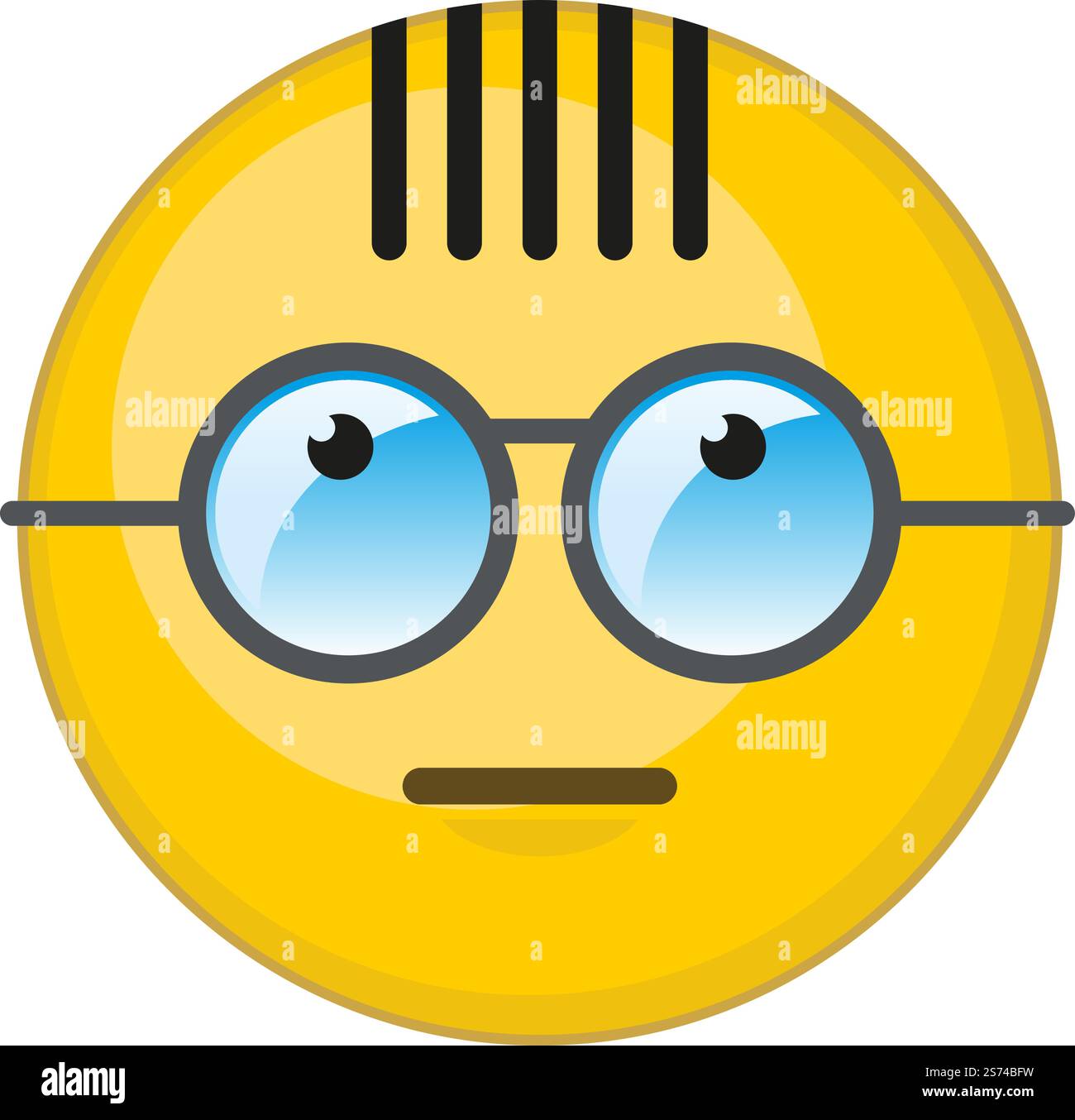 Nerd emoticon. Smart face in glasses. Yellow emoji isolated on white background. Nerd emoticon ...