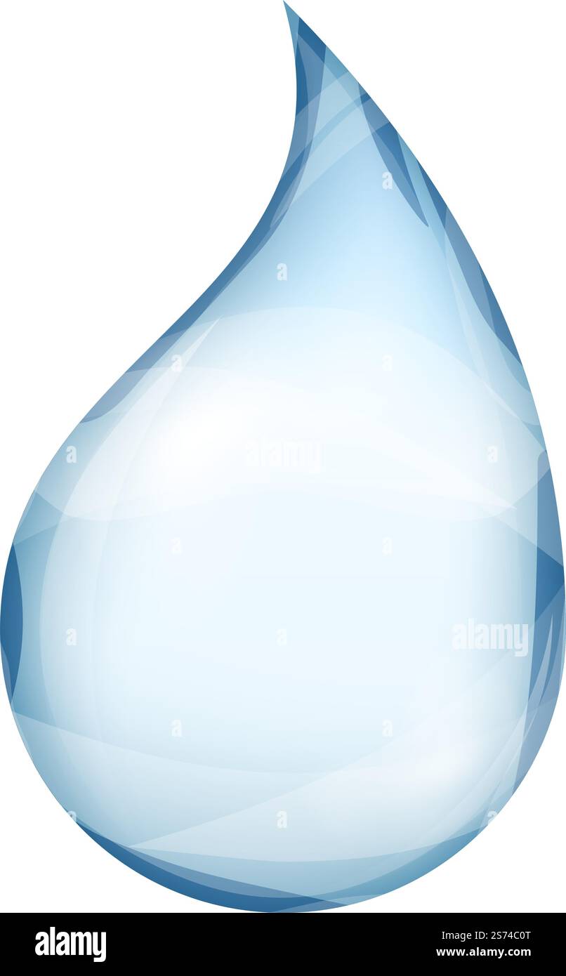 Realistic teardrop. Blue drop of water. Transparent droplet isolated on white background ...