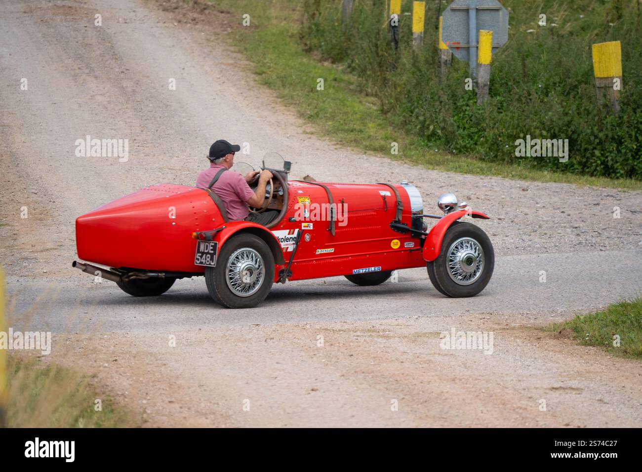 a bright red bugatti type 35B replica open-top sports car, 1971 ...