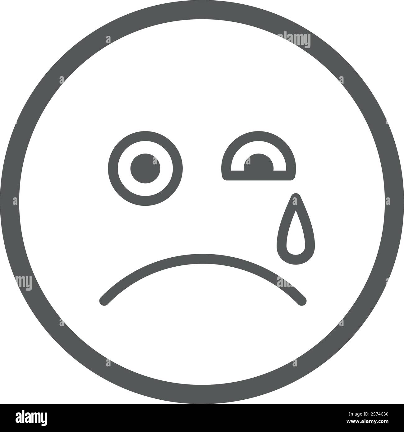 Weeping emoji. Simple line face with tear dropping isolated on white ...