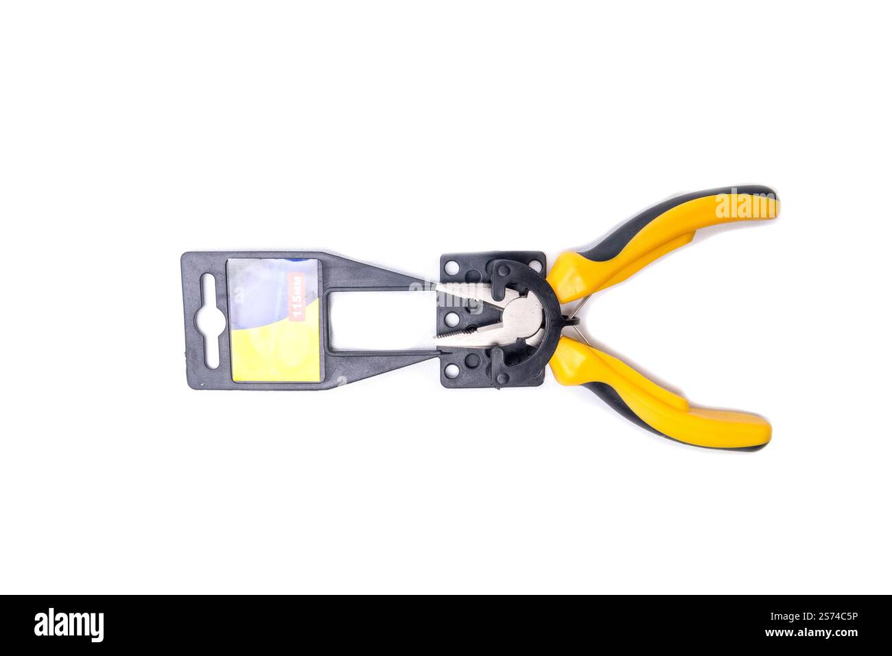 Combination pliers with yellow and black handles displayed with their ...