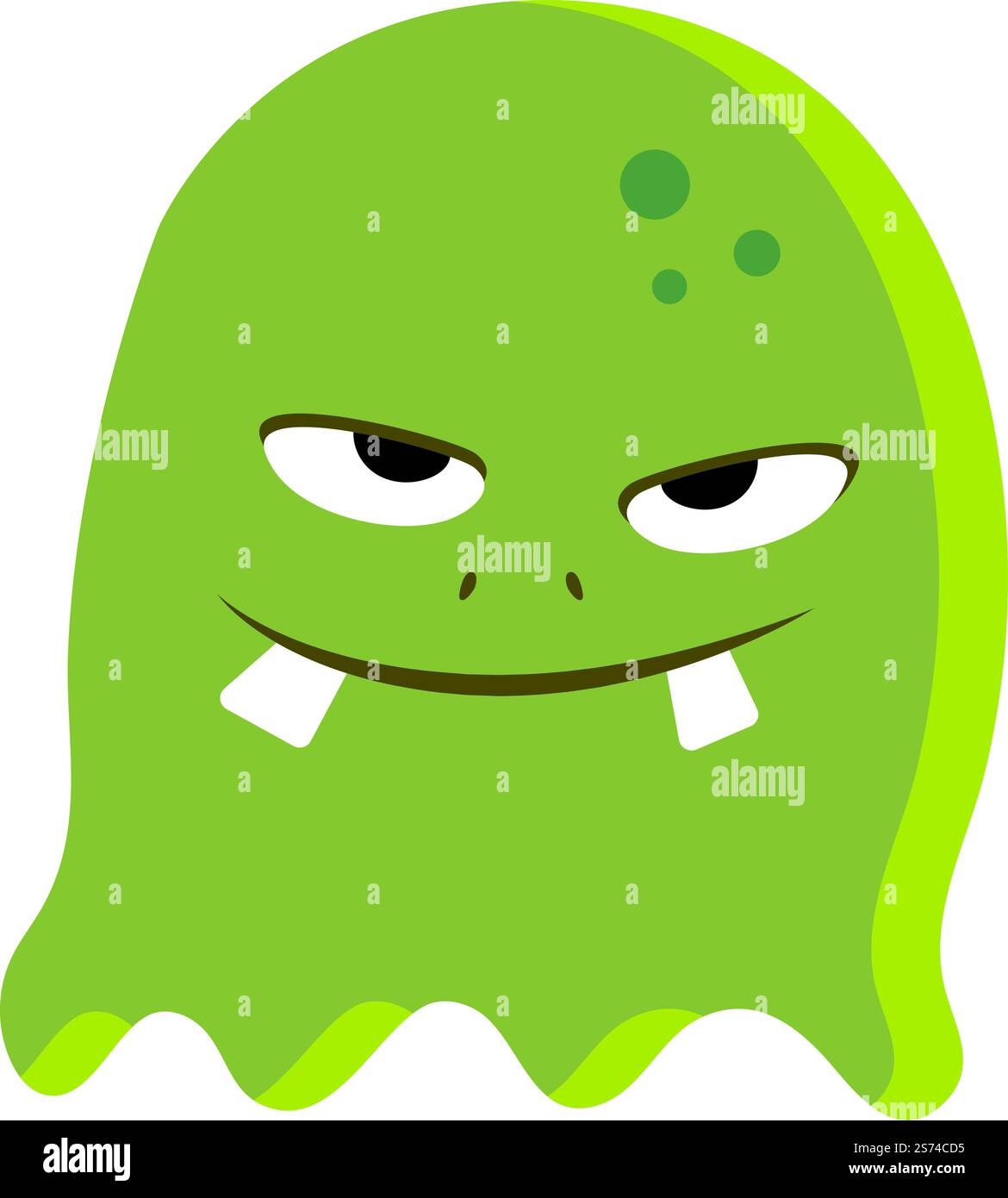 Green blob with evil smile. Cartoon alien monster isolated on white ...