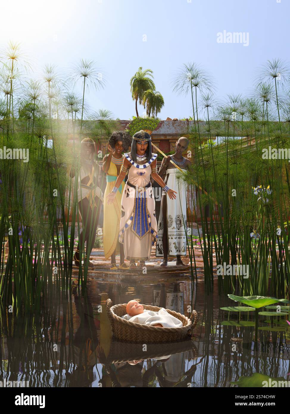 The pharaoh's daughter, the princess of Egypt, finding baby Moses in a ...