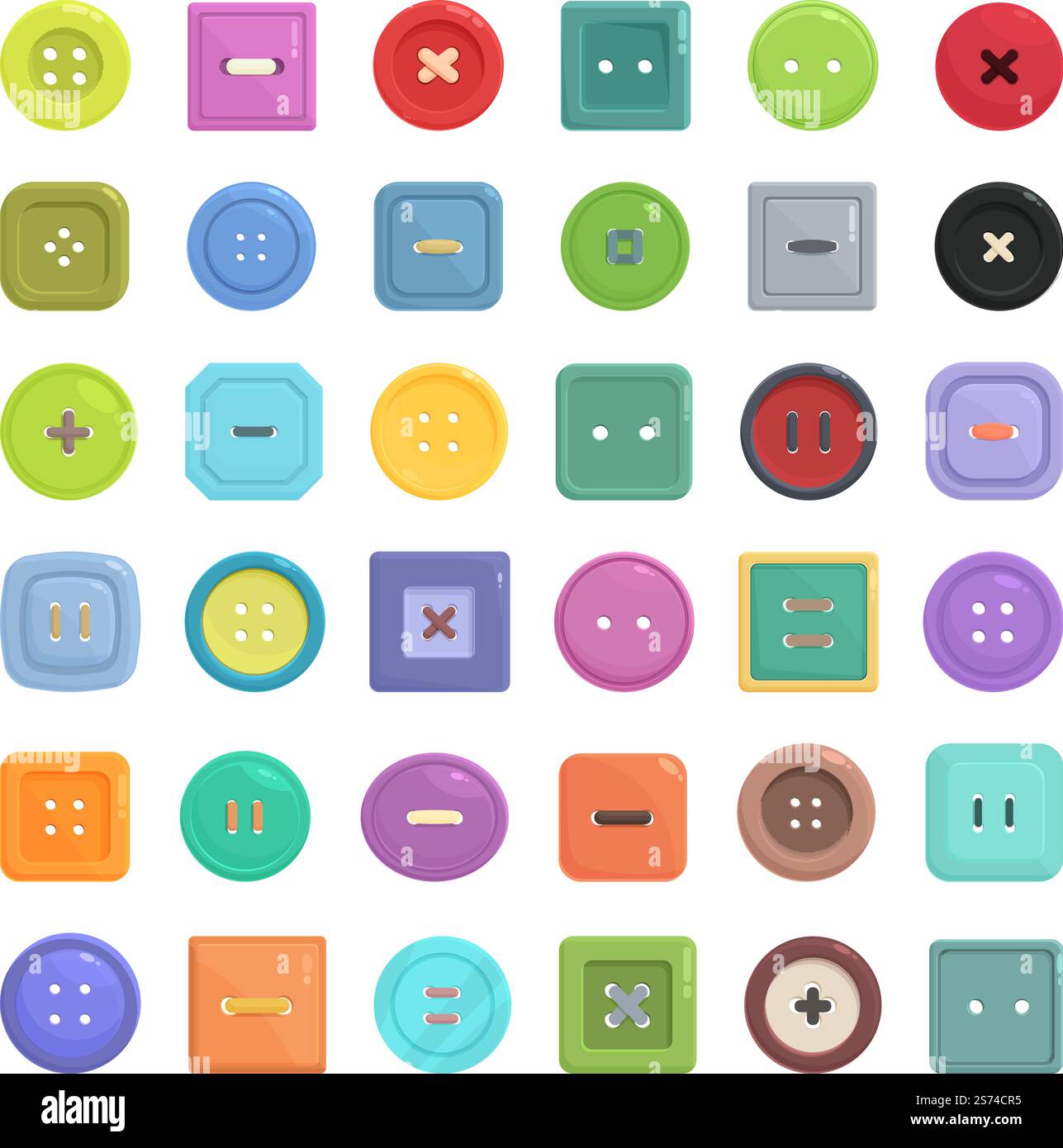 Cloth buttons icons set cartoon vector. Fashion circle. Sew thread ...