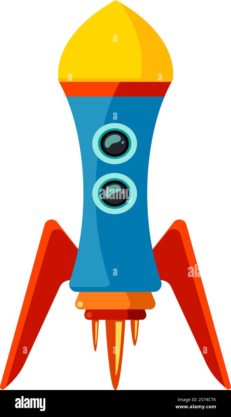 Cartoon rocket. Shiny plastic toy for children game isolated on white ...