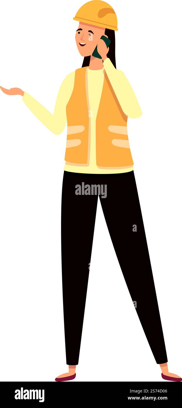 Engineer phone call icon cartoon vector. Woman worker. Work ...