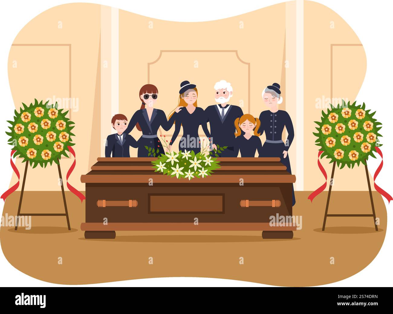 Funeral Ceremony in Grave of Sad People in Black Clothes Standing and ...