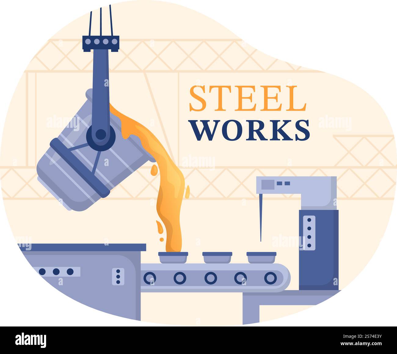Steelworks with Resource Mining, Smelting of Metal in Big Foundry and Hot Steel Pouring in Flat ...