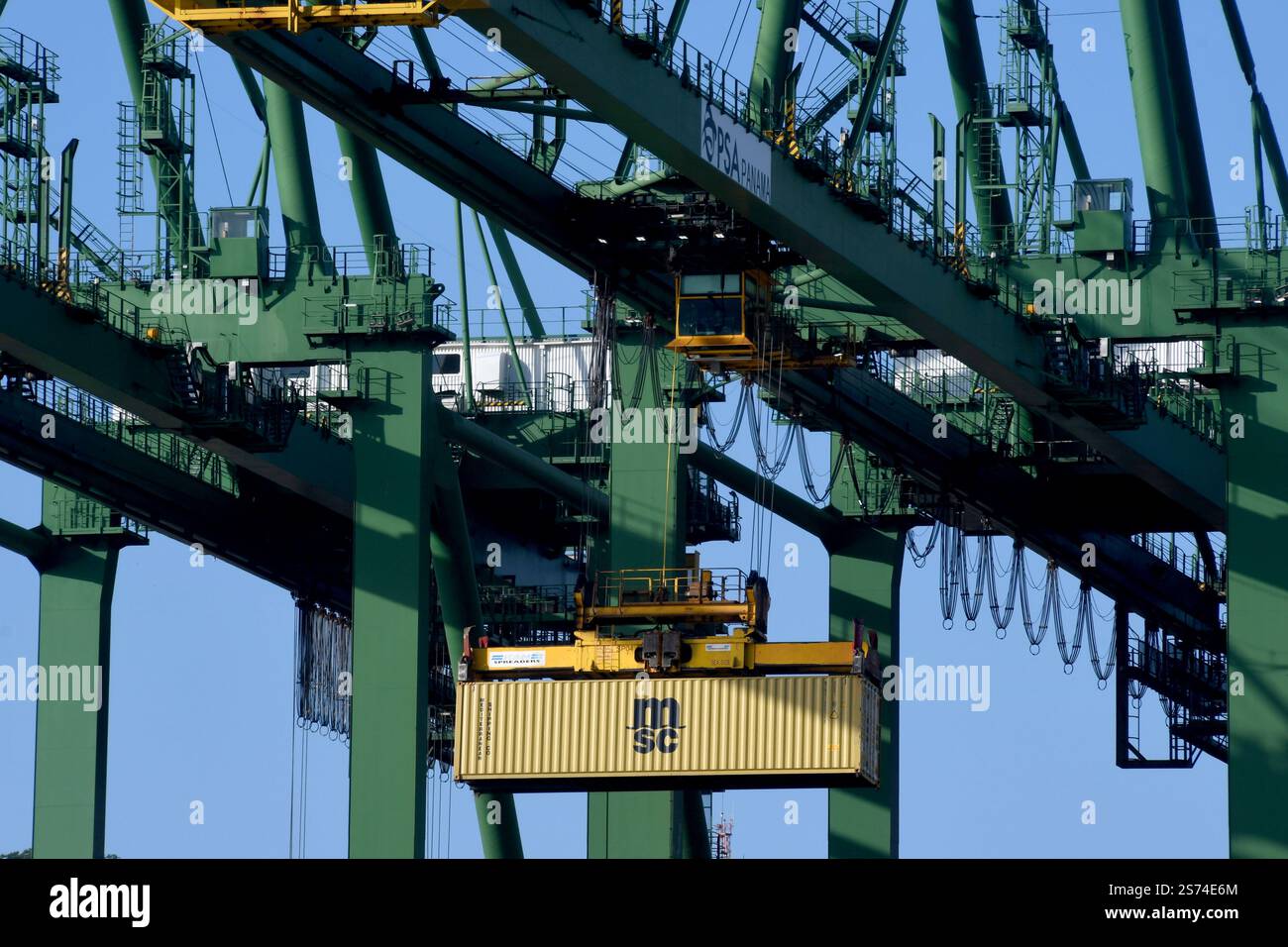 January 13, 2025, Balboa, USA: Containers are loaded on and off ships ...