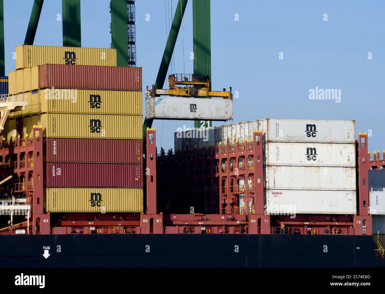 January 13, 2025, Balboa, USA: Containers are loaded on and off ships ...