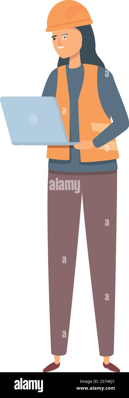 Laptop engineer icon cartoon vector. Helmet female. Work construction ...