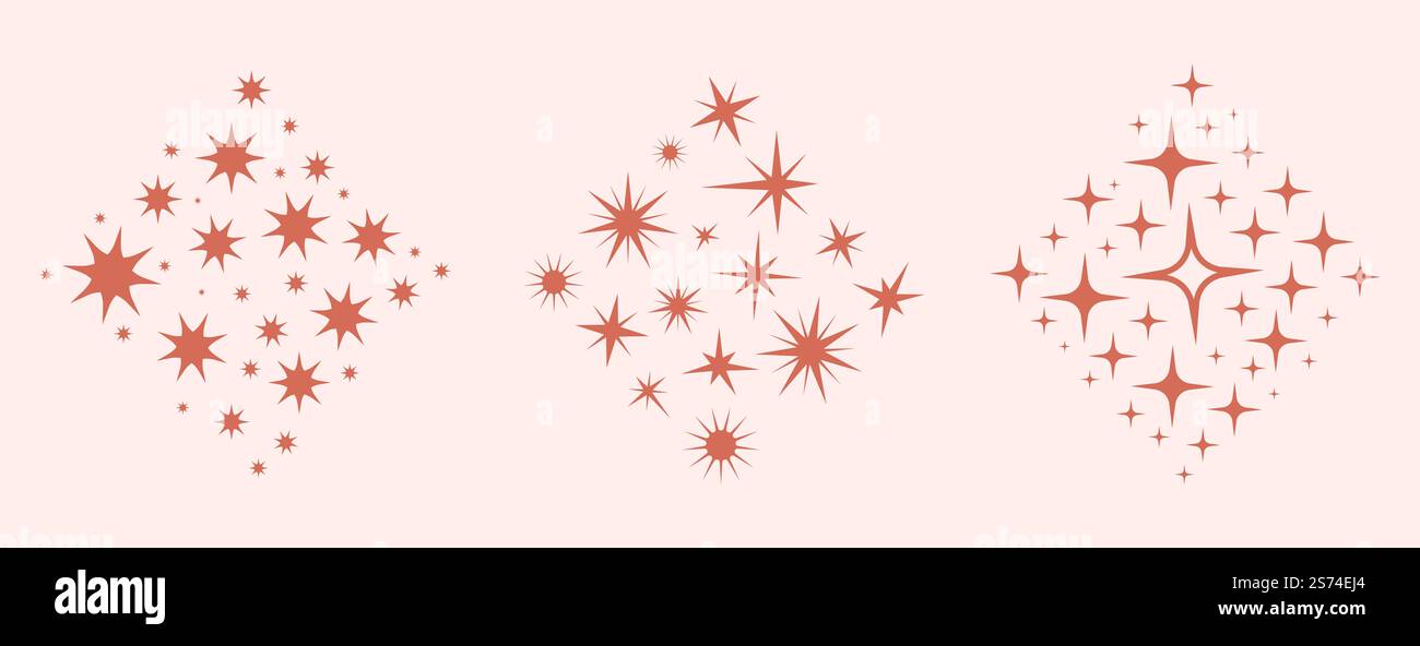 Sparkle elements abstract design. Stencil stars compositions, decorative backgrounds with ...