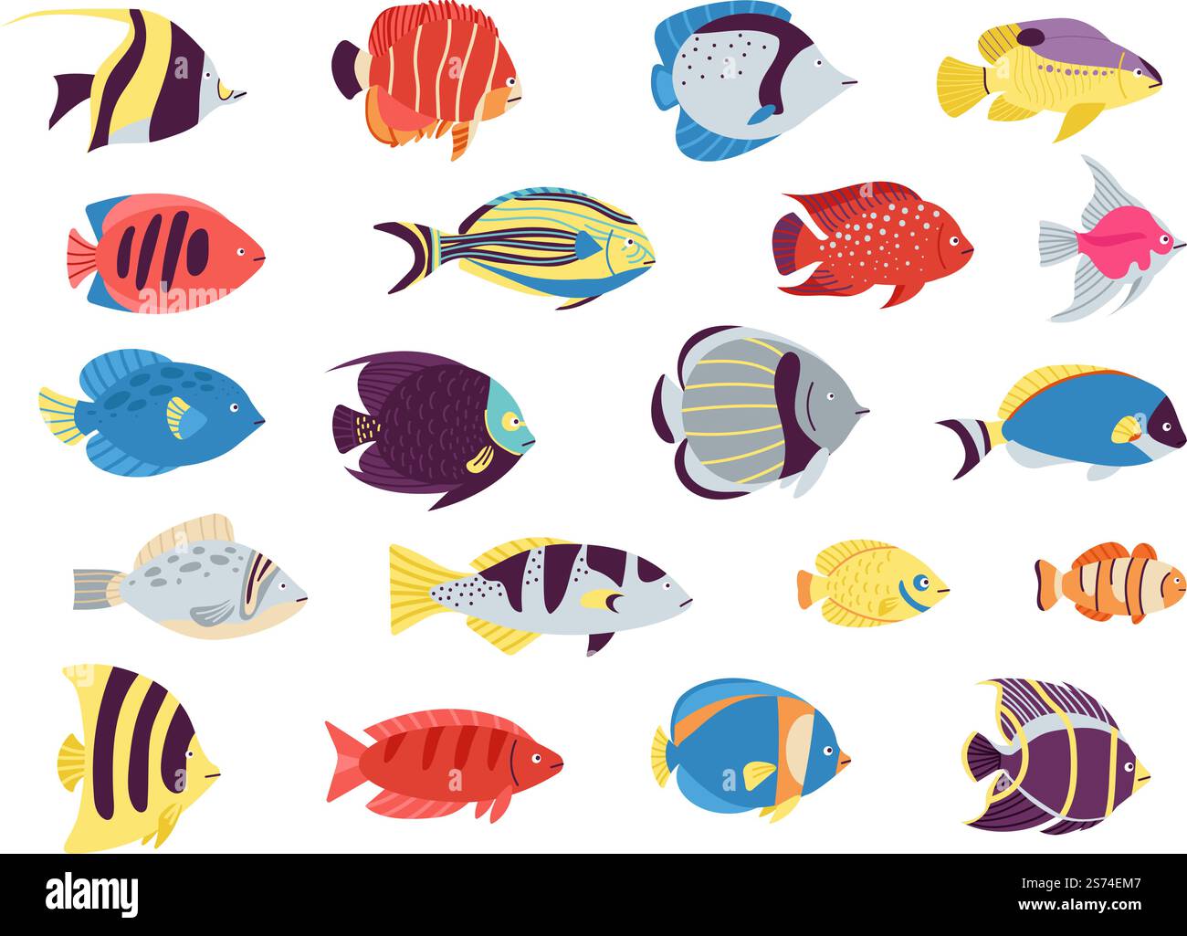 Flat tropical fish. Anemone fish, aquarium sea pet. Cartoon isolated ...