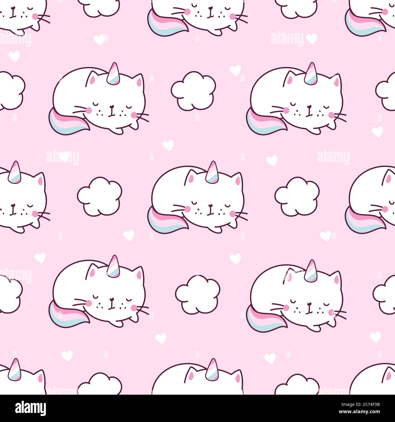 Cat unicorn seamless pattern. Unicorns kitty pastel characters, textile ...